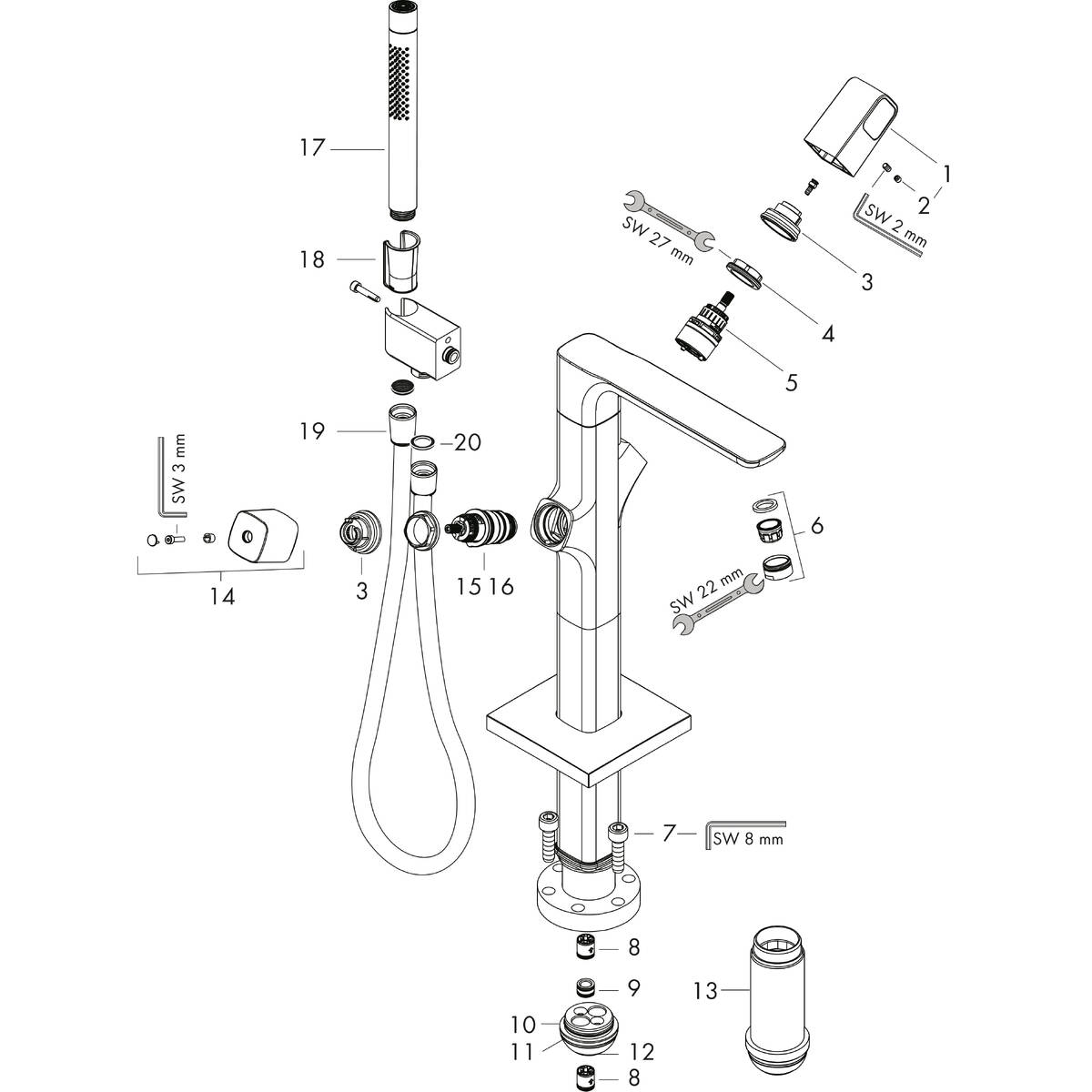AXOR Urquiola Bath mixers: 2 functions, Chrome, Item No. 11422000