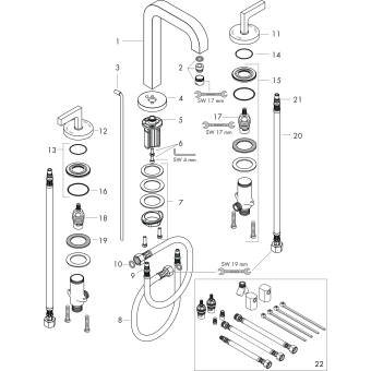 AXOR Washbasin mixers: AXOR Citterio, 3-hole basin mixer 170 with spout ...