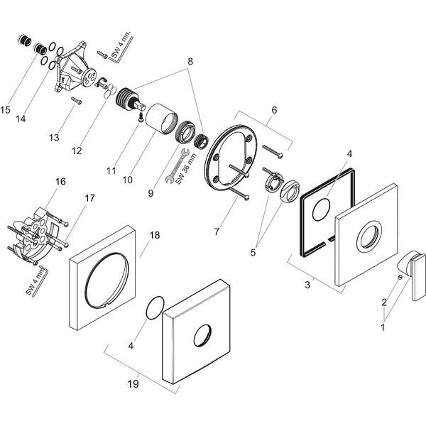AXOR Citterio Shower mixers: 1 function, Chrome, Item No. 39655000