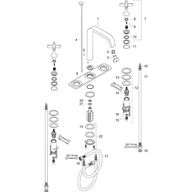 AXOR Washbasin mixers: AXOR Citterio E, 3-hole basin mixer 170 with ...