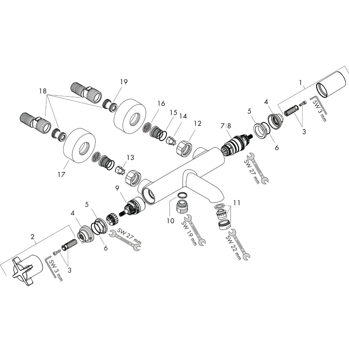 AXOR Citterio E Bath mixers: 2 functions, Chrome, Item No. 36140000 ...