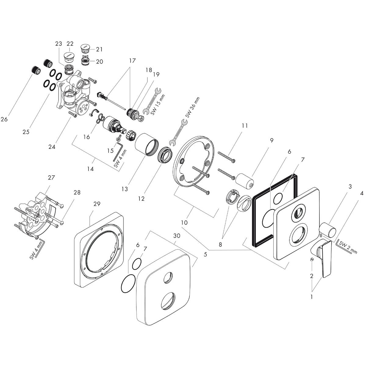AXOR Citterio E Bath mixers: 2 functions, Chrome, Item No. 36457000