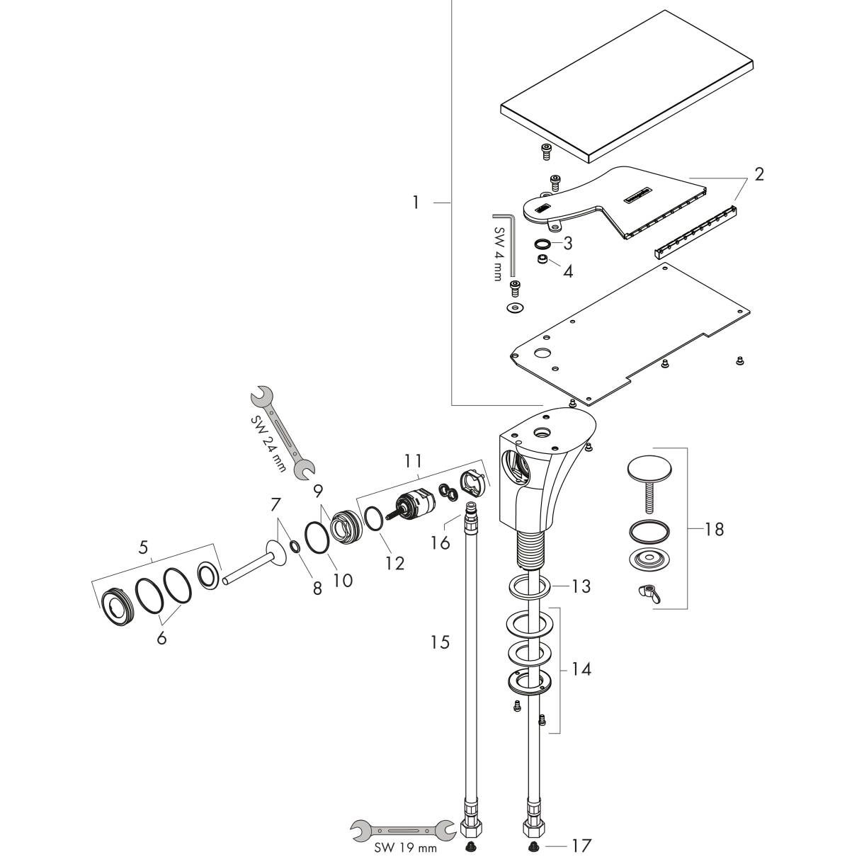 AXOR Wastafelmengkranen: AXOR Massaud, Eéngreepswastafelmengkraan 110 ...