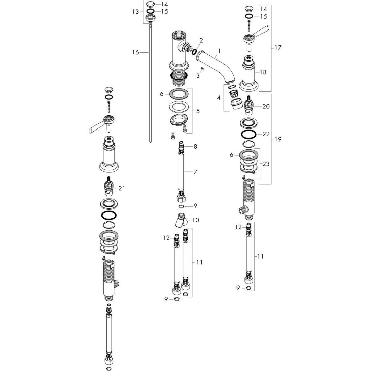 AXOR Washbasin mixers: AXOR Montreux, 3-hole basin mixer 30 with lever ...