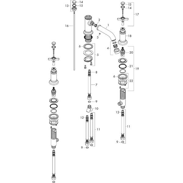AXOR Washbasin mixers: AXOR Montreux, 3-hole basin mixer 30 with cross ...