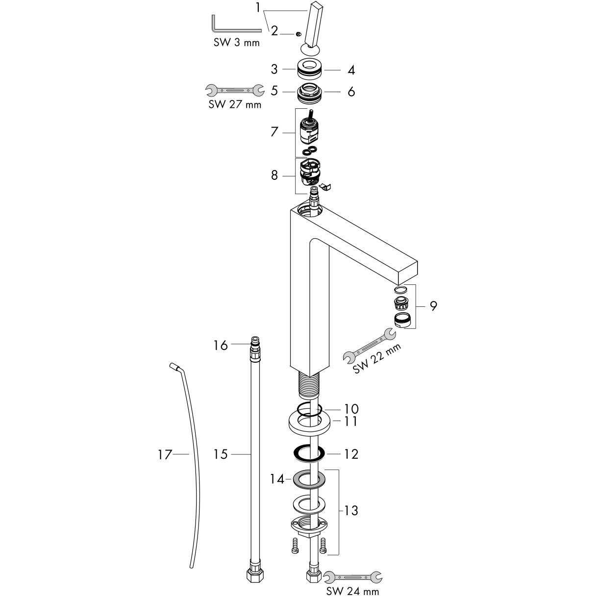 雅生 面盆龙头: 雅生奇特里奥, 单把手面盆龙头280，带摇杆把手和提拉落水套件, 货号 39020007 | Hansgrohe Pro CN
