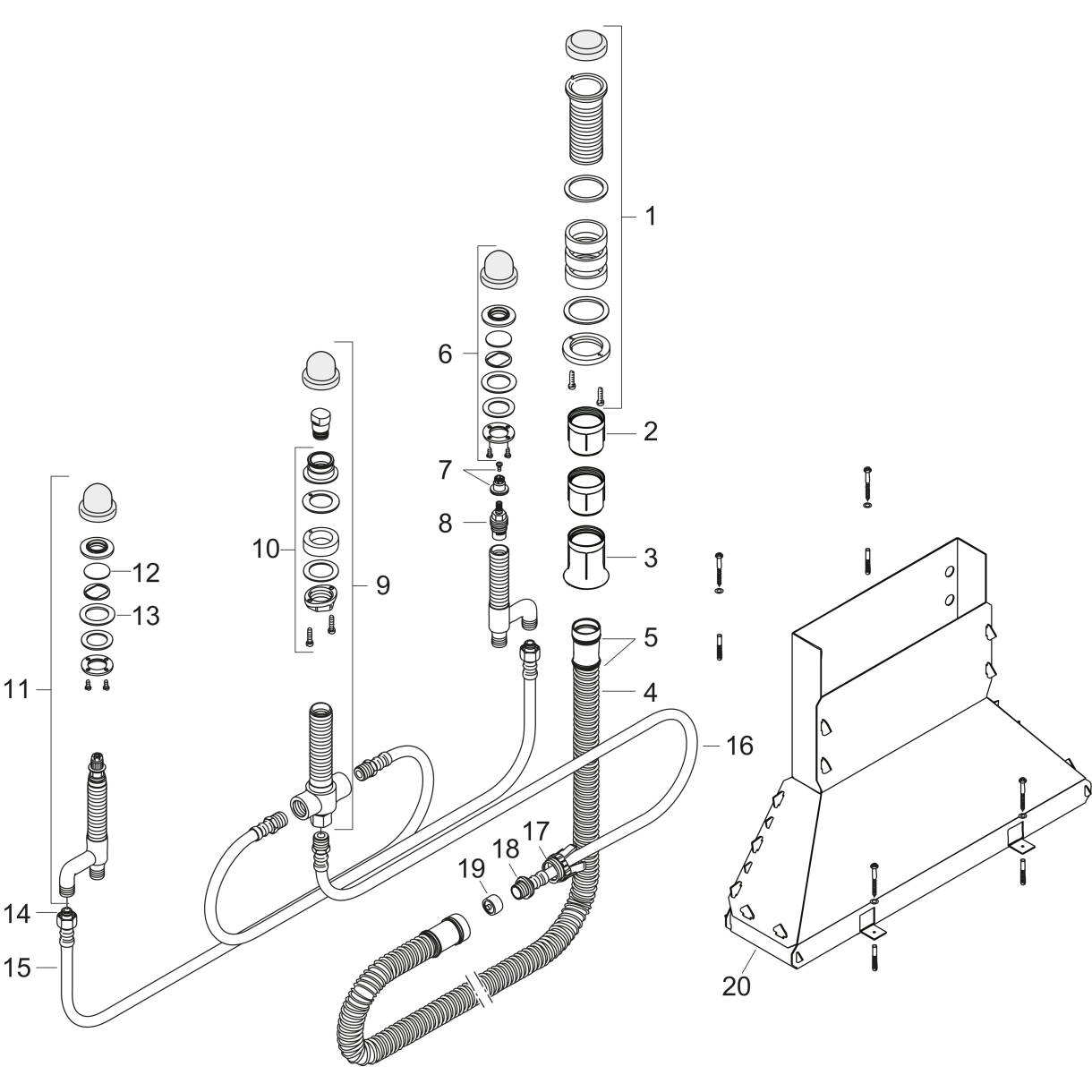 雅生 暗装套件 3-/4- 孔浴缸龙头: 暗装预埋件 用于四孔翻边安装浴缸龙头, 货号 15480187