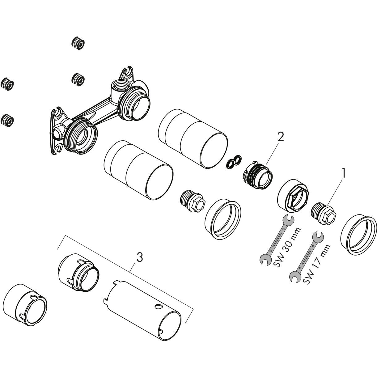 雅生 暗装预埋件 用于面盆龙头: 暗装预埋件 用于暗装墙出水单把手面盆, 货号 13623187 | Hansgrohe Pro CN