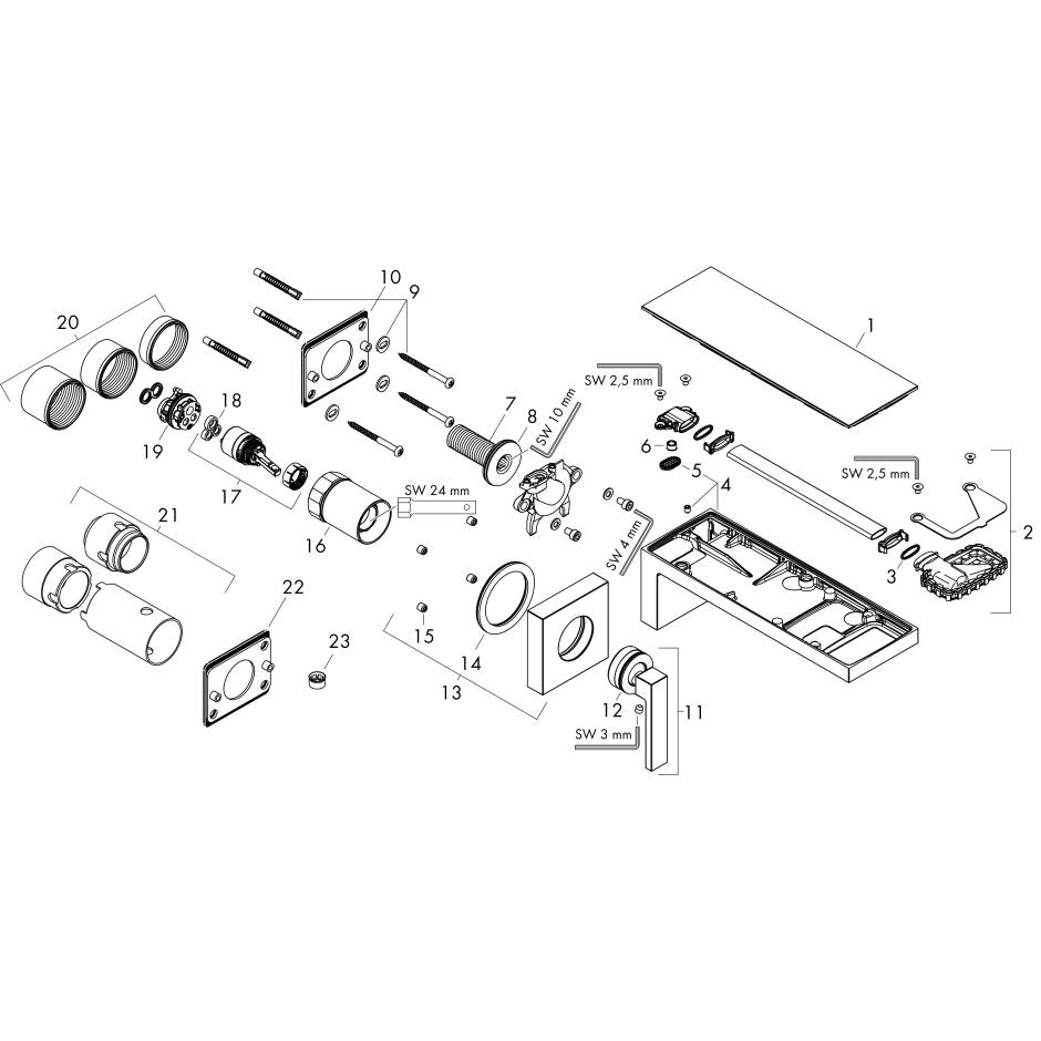 雅生 面盆龙头: 雅生真我, 暗装墙出水单把手面盆龙头，出水嘴221mm, 货号 47060007