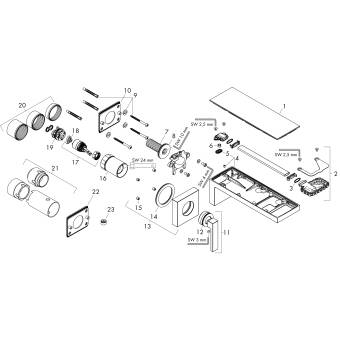 雅生 面盆龙头: 雅生真我, 暗装墙出水单把手面盆龙头，出水嘴221mm, 货号 47060007