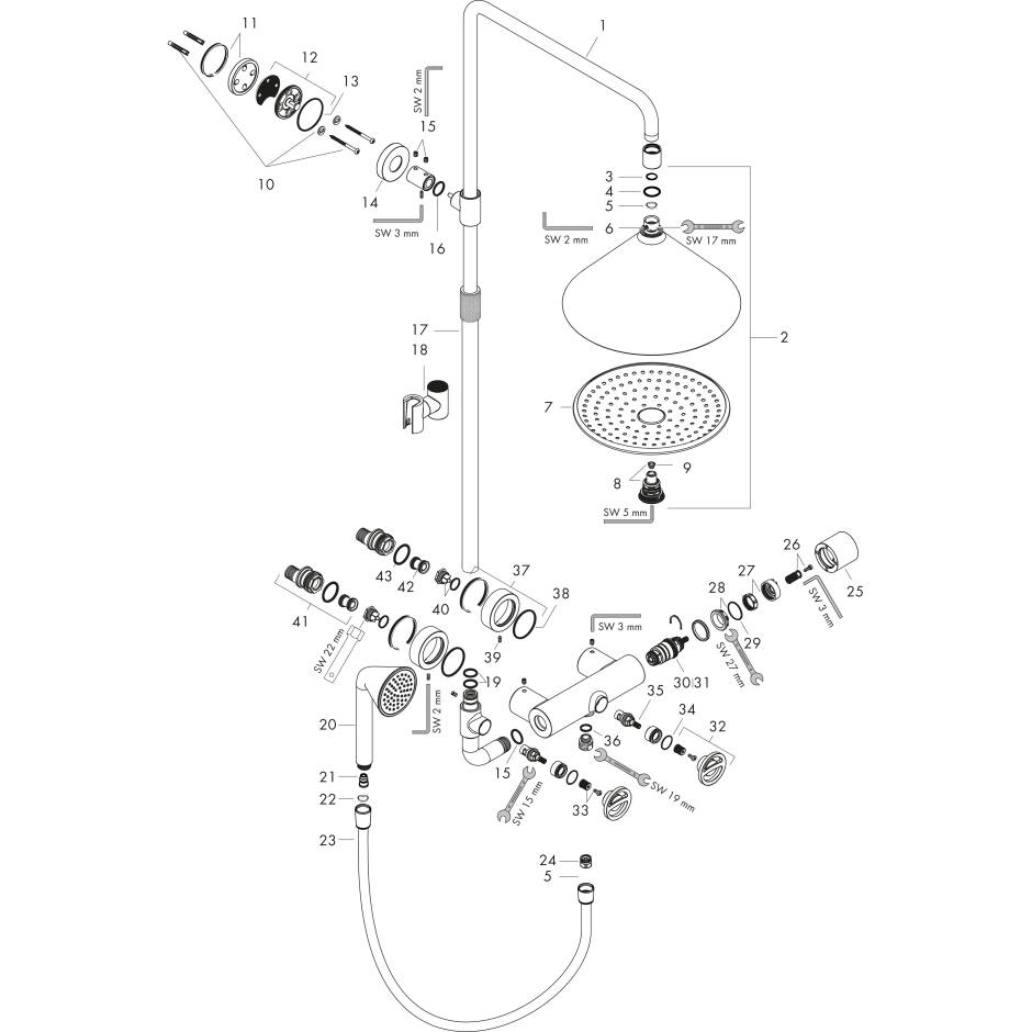 AXOR Shower pipes: AXOR Showers/Front, 2 spray modes, Item No. 26020000