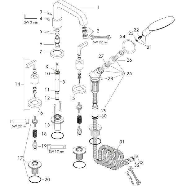 AXOR Citterio Bath mixers: 2 functions, Chrome, Item No. 39454000