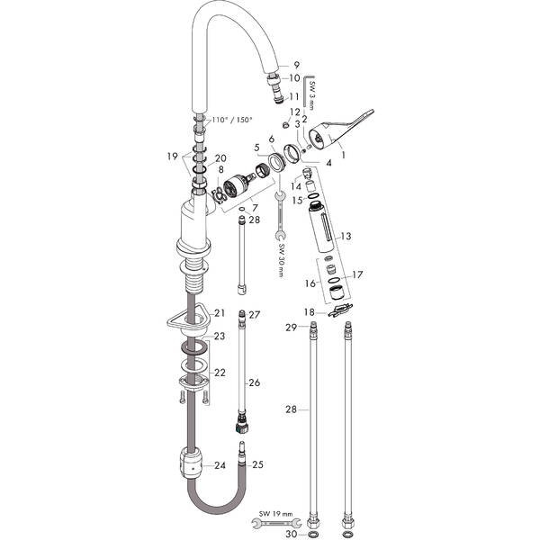 AXOR Kitchen mixers: AXOR Citterio, Single lever kitchen mixer 250 with ...