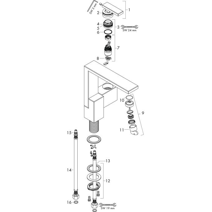AXOR Mezcladores para lavabo: AXOR Edge, Mezclador monomando de lavabo ...