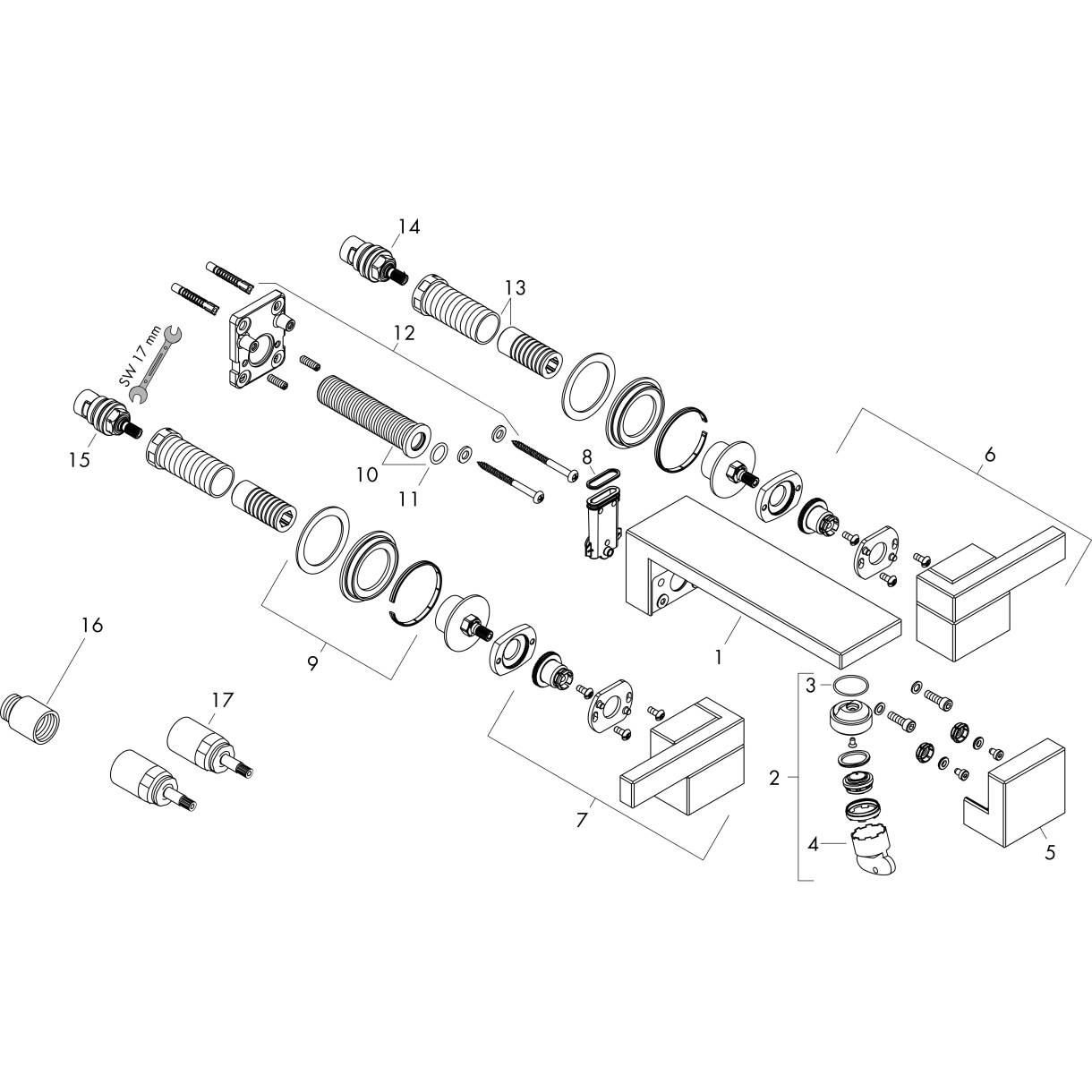 雅生 面盆龙头: 雅生锋芒, 暗装墙出水三孔面盆龙头，出水嘴190mm，带按压落水套件 钻石切割版本, 货号 46061007