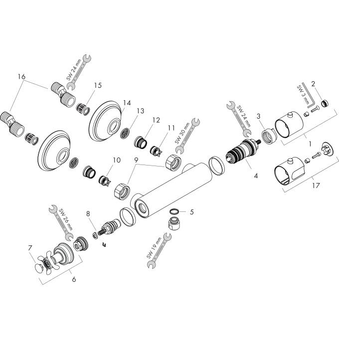 AXOR Montreux Shower mixers: two-handle, 1 function, Chrome, Item No ...