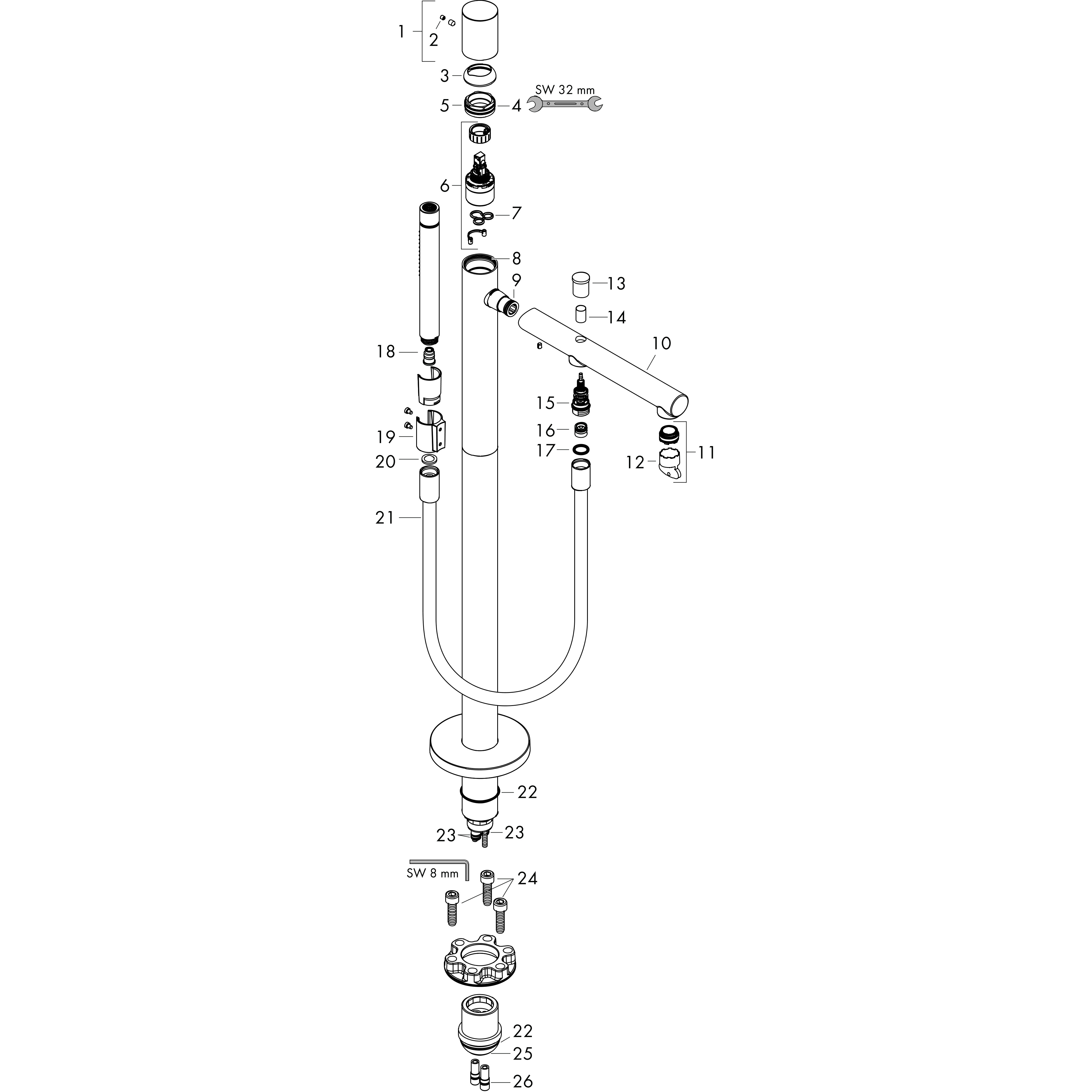 AXOR Uno Bath mixers: 2 functions, Chrome, Item No. 45417009