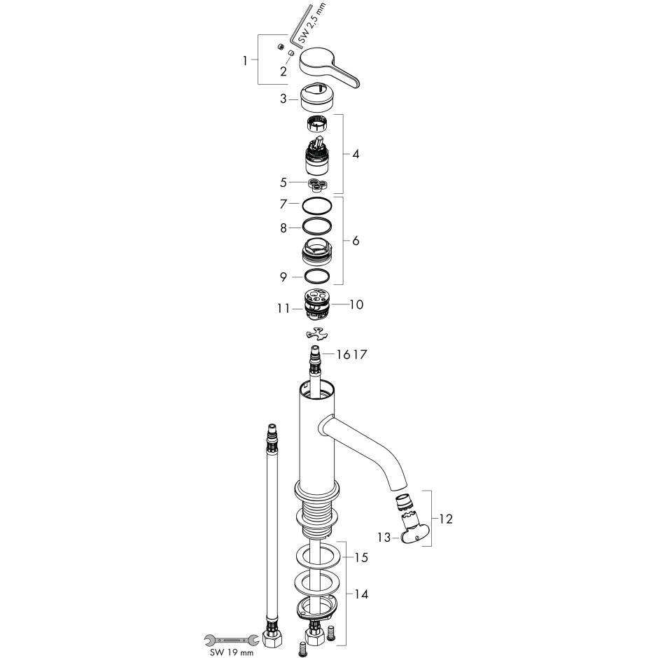 AXOR Mezcladoras de lavabo: AXOR One, Mezclador monomando de lavabo 260 ...