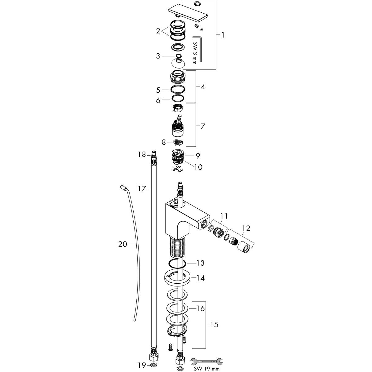 AXOR Citterio Bidet mixers: Chrome, Item No. 39214000