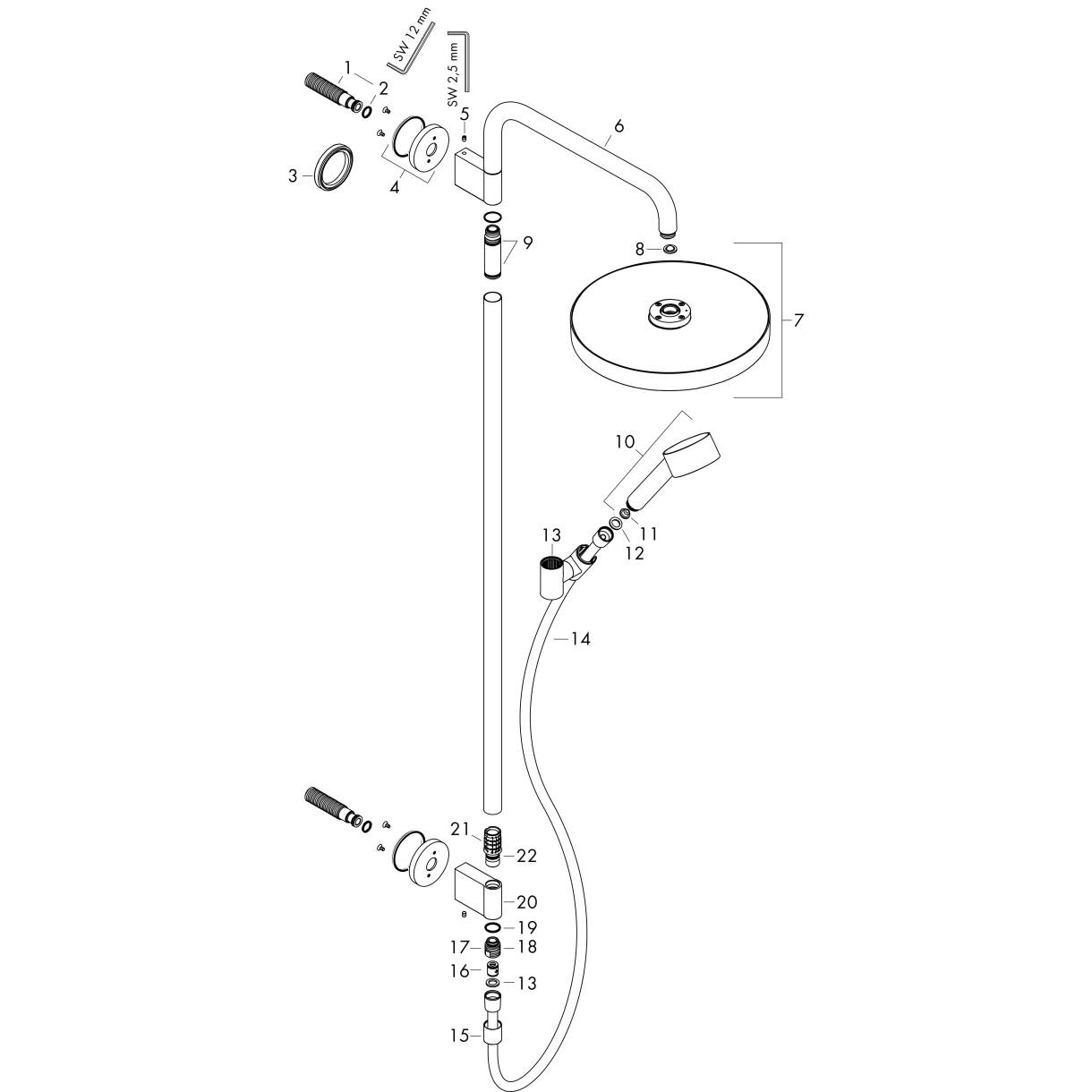 AXOR Shower pipes: AXOR One, 1 spray mode, Item No. 48790670 ...