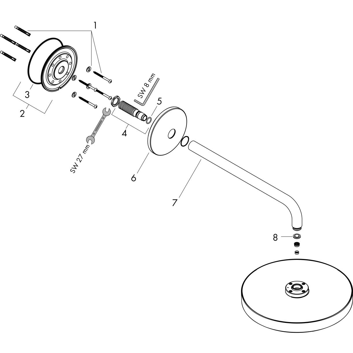 雅生 头顶花洒: 雅生 One, 单种出水模式, 货号 48491007
