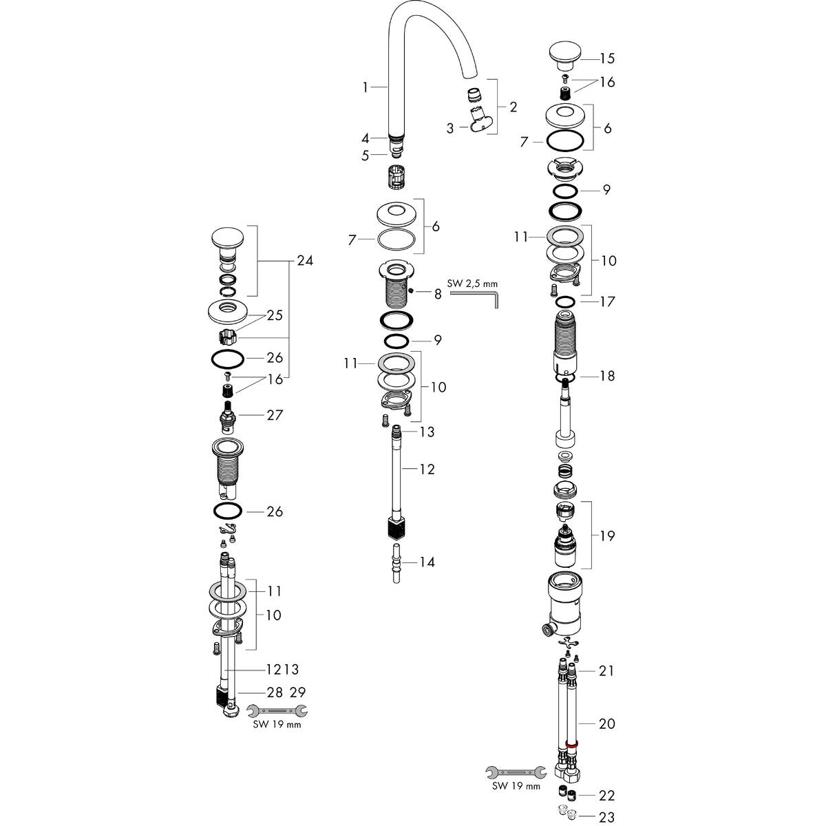 AXOR Washbasin mixers: AXOR One, 3-hole basin mixer Select 170 with ...