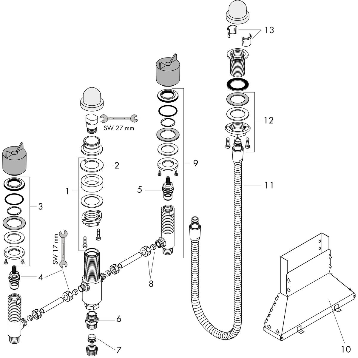 hansgrohe Concealed Basic set 3-/4- hole bath mixers: Basic set for 4 ...