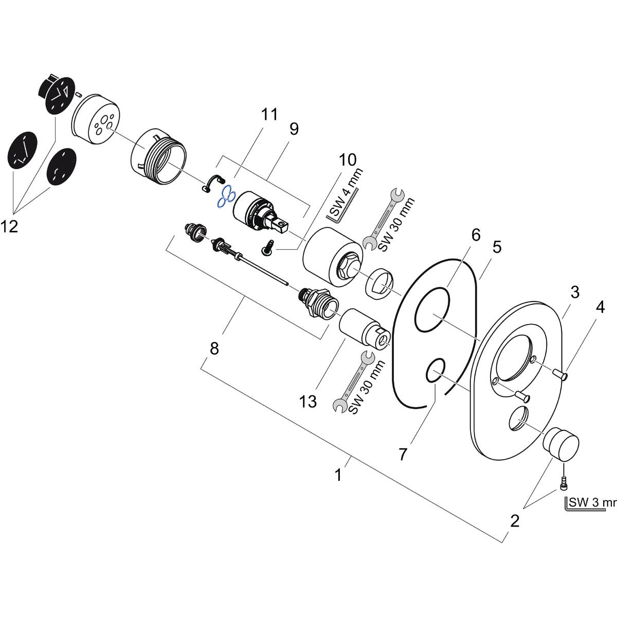 hansgrohe Spare parts: Conversion kit M3 bath mixer, Item No. 96385000