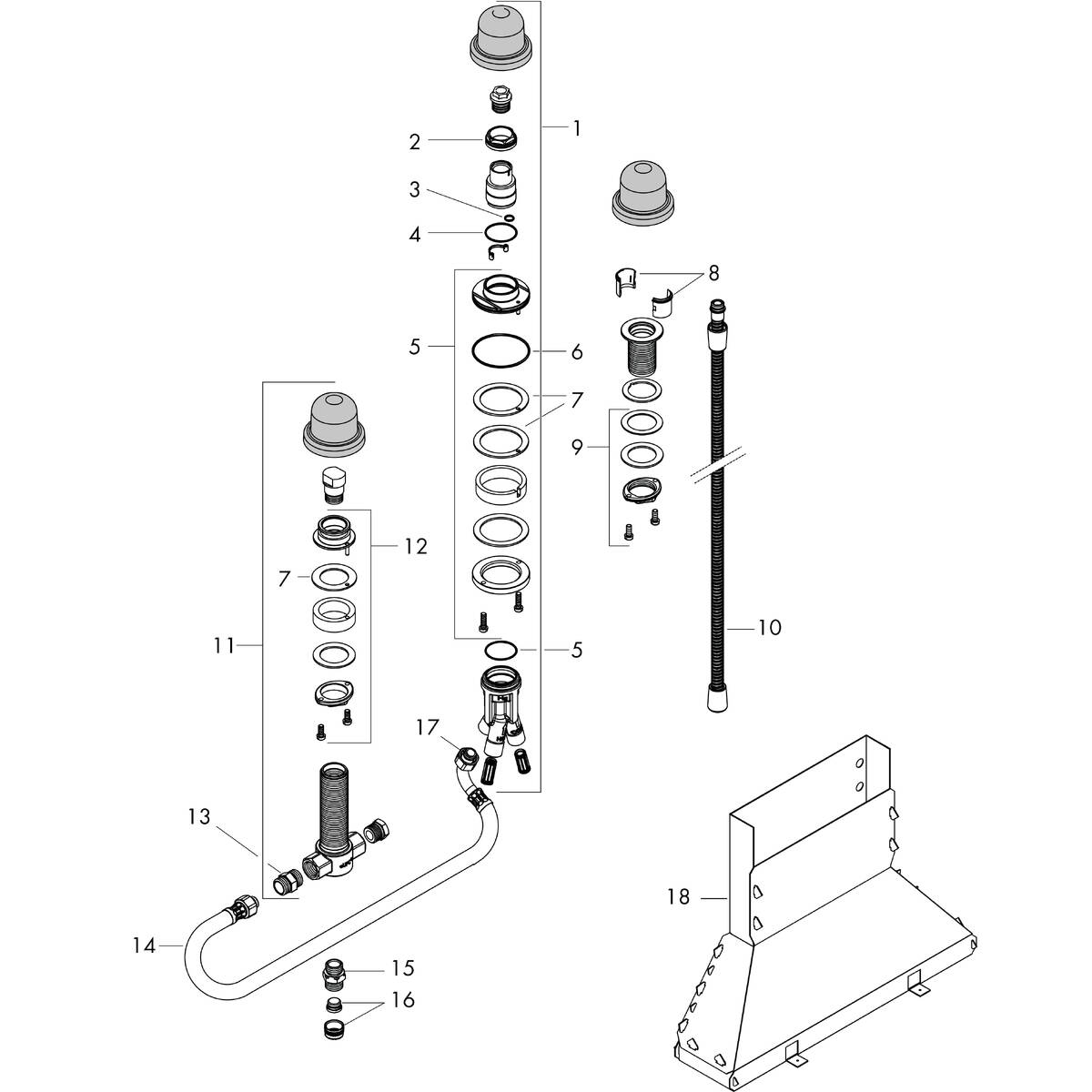 hansgrohe Cuerpo empotrado para grifería de 3/4 agujeros: Set básico ...