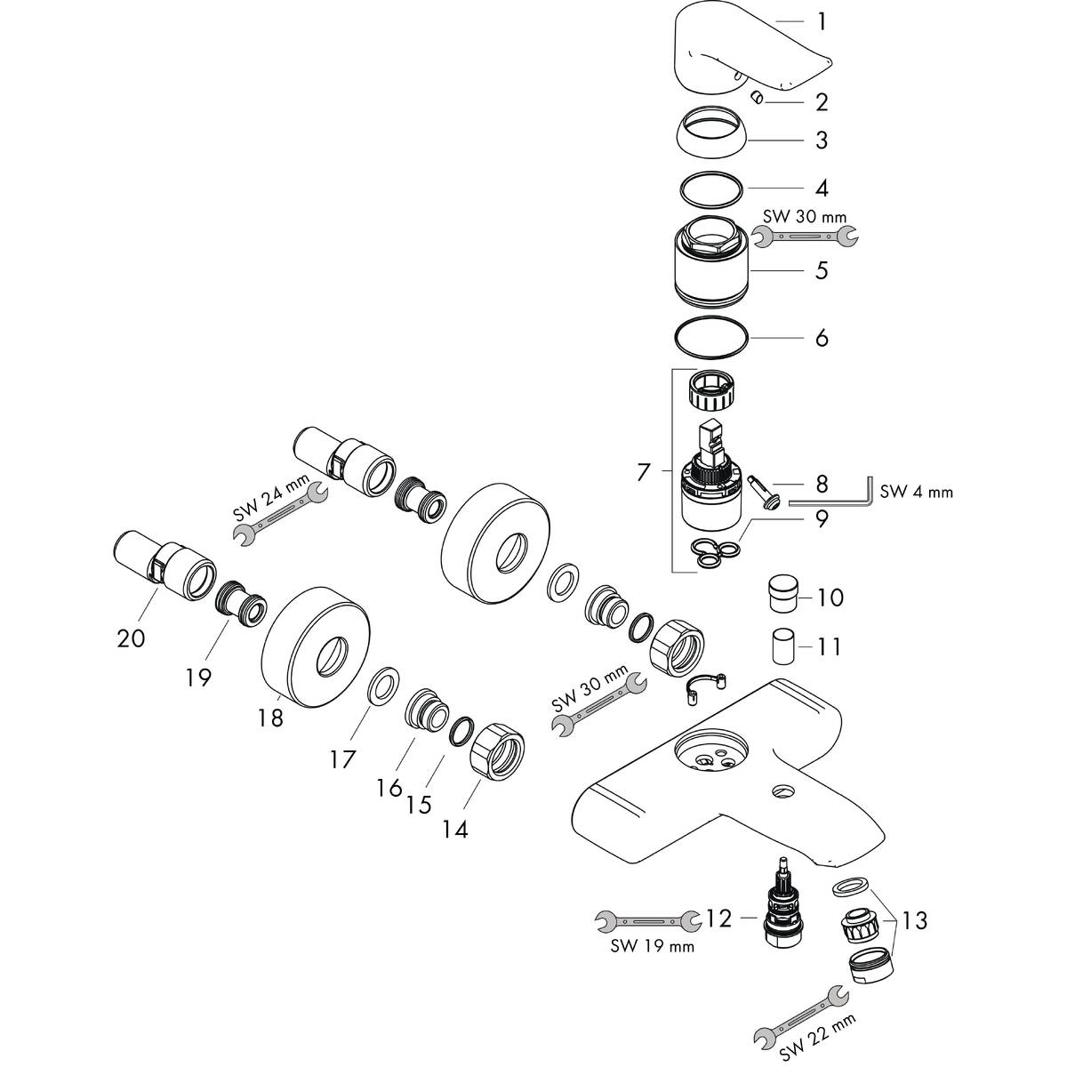 Metris Vanové baterie: 2 funkce, chrom, Č. položky 31480000