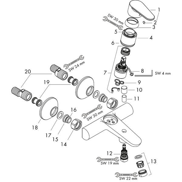 Focus Bath mixers: 2 functions, Chrome, Item No. 31940000