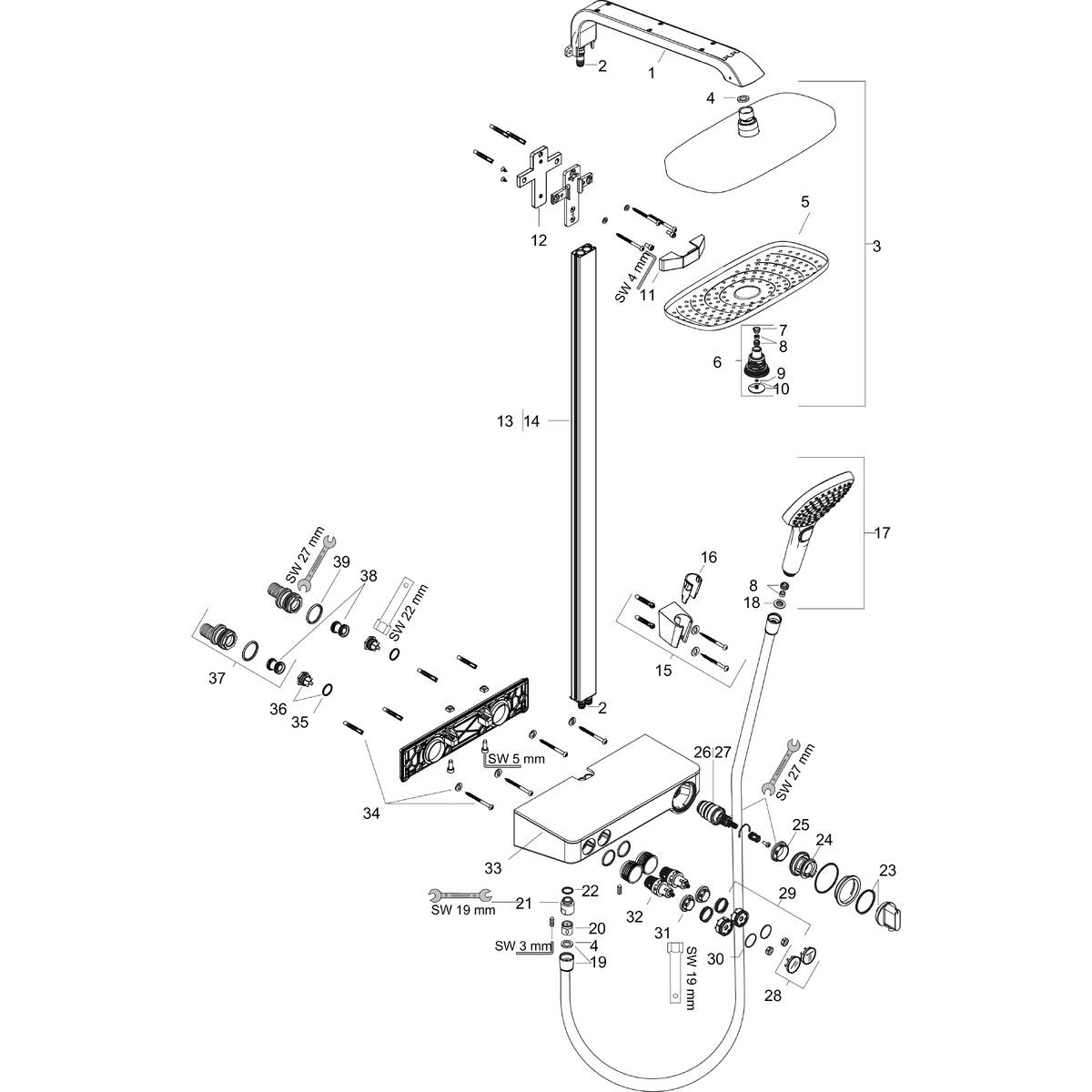 hansgrohe Showerpipes: Raindance Select E, 2 vrste mlaza, Br. art. 27283000