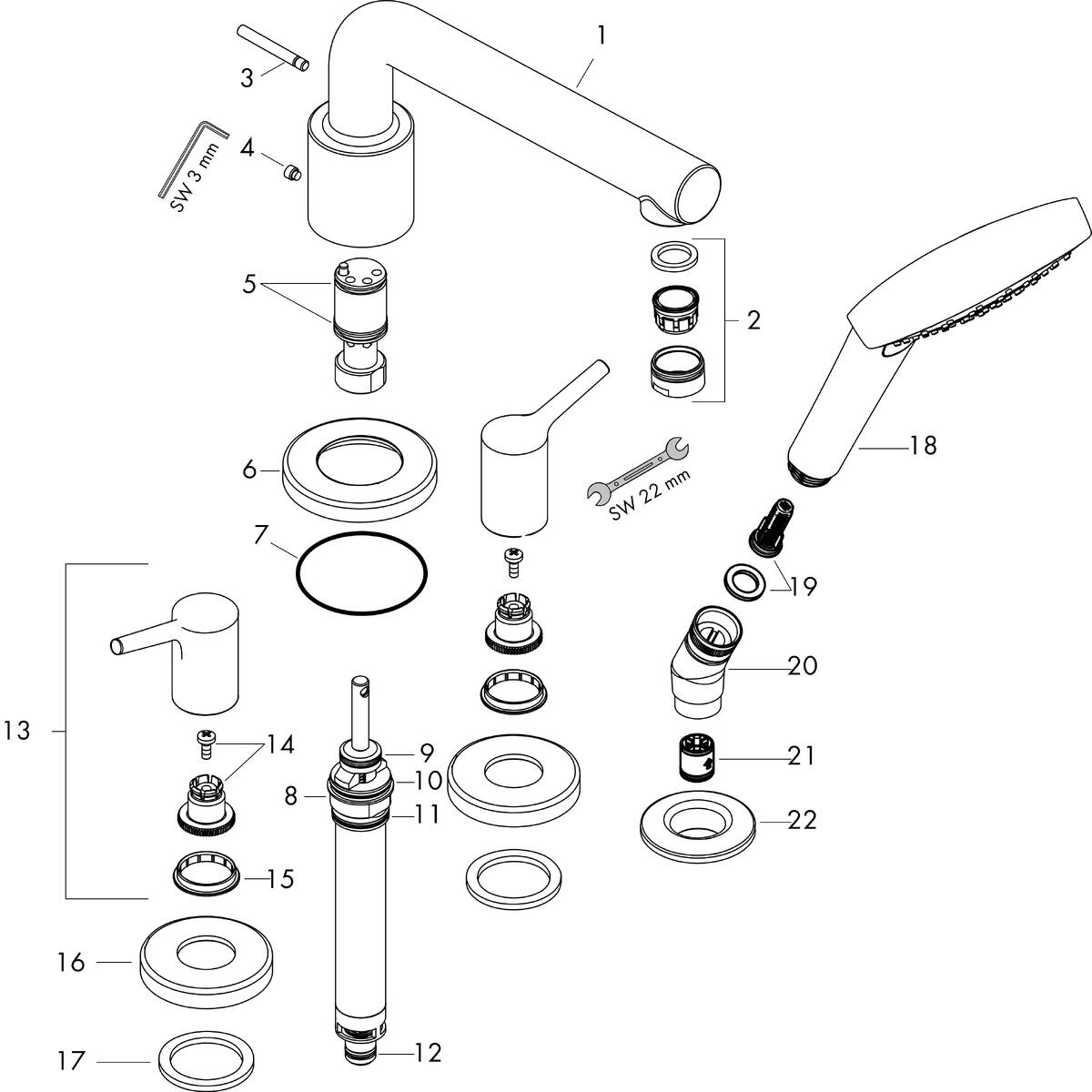 Talis S Mitigeurs bain/douche: 2 fonctions, Chromé, N° article 72419000 ...