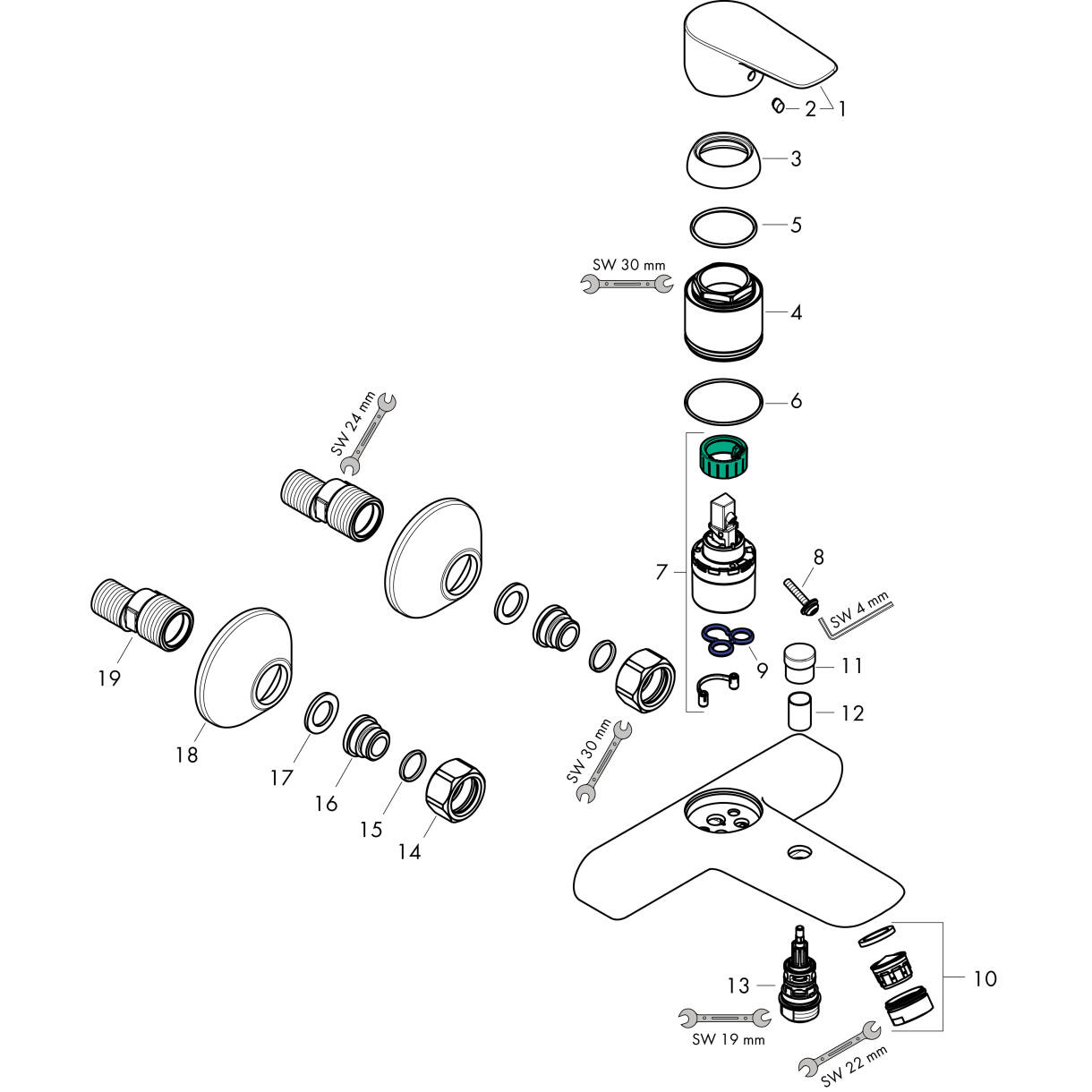 达丽丝 E 浴缸龙头: 两功能, 镀铬, 货号 71740007