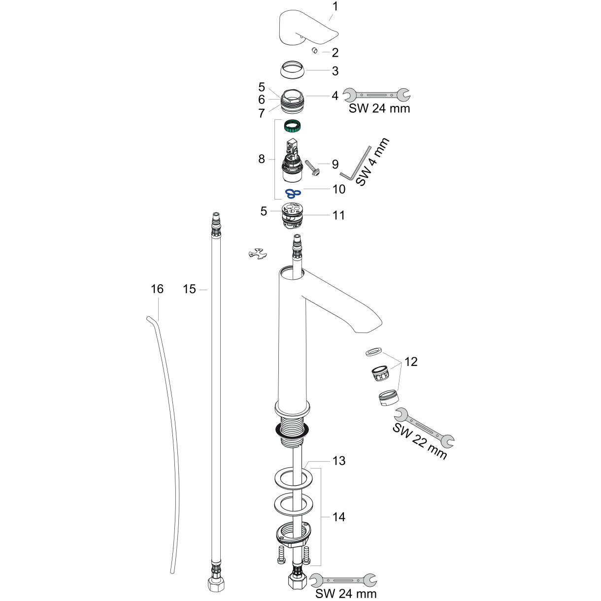 汉斯格雅 面盆龙头: 梦迪诗, 单把手面盆龙头200，带提拉落水套件, 货号 31183007