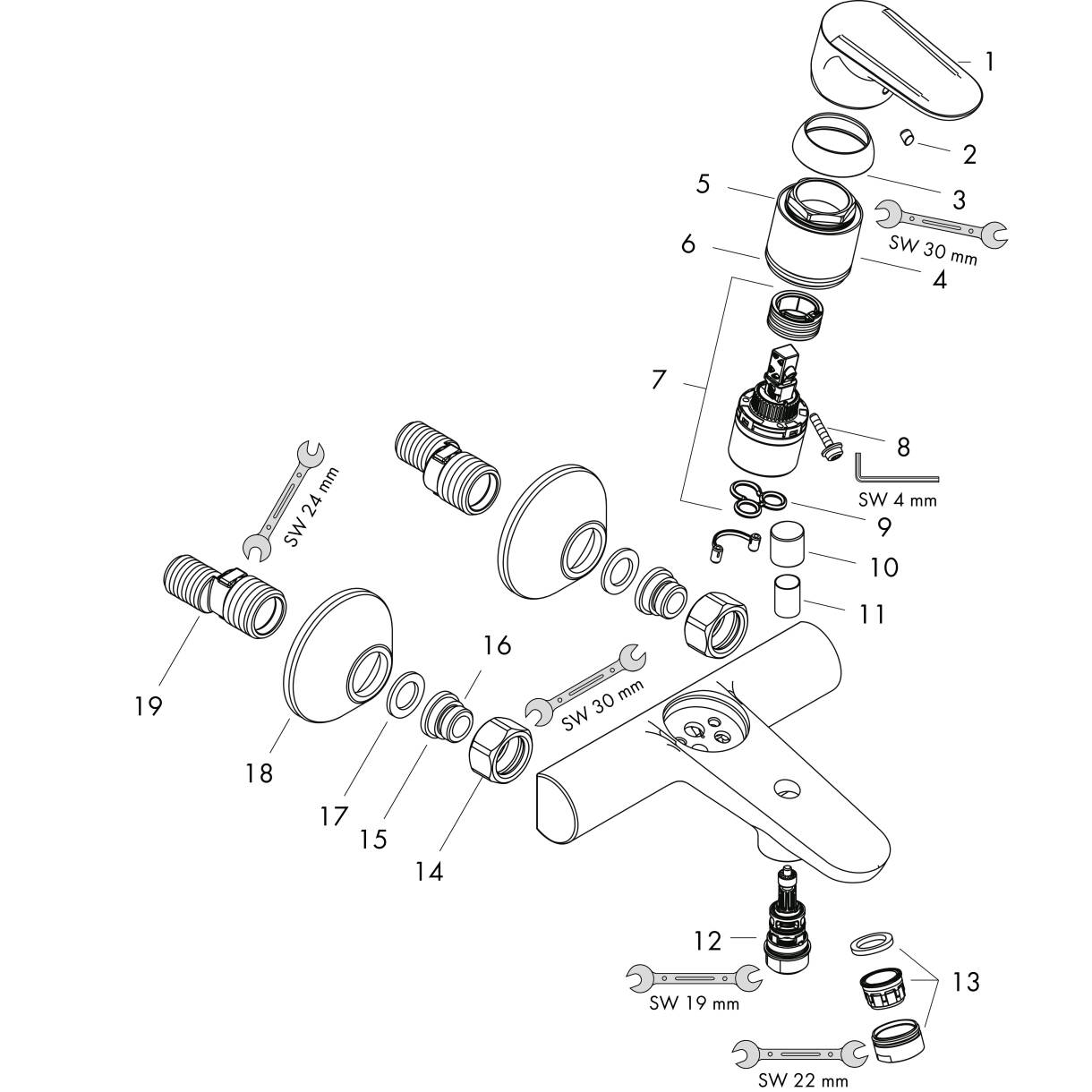 伊柯丝 浴缸龙头: 两功能, 镀铬, 货号 14084007