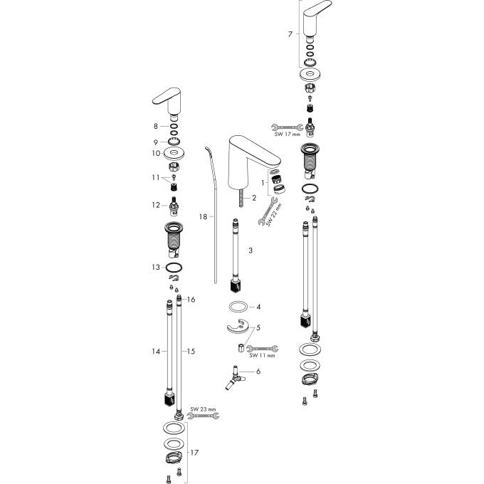 汉斯格雅 面盆龙头: 伊柯丝, 三孔面盆龙头100，带提拉落水套件, 货号 14090007 | Hansgrohe Pro CN