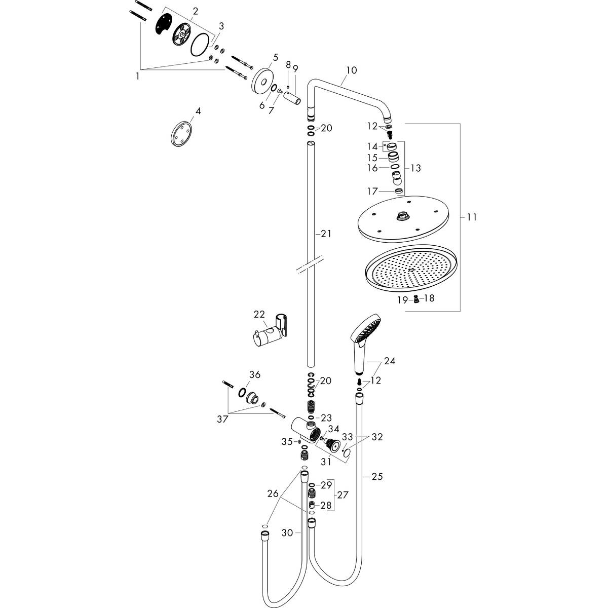ハンスグローエ シャワーパイプ: クロマ セレクトS, 1ジェット （1シャワーモード）, 品番 26793000 | hansgrohe JP