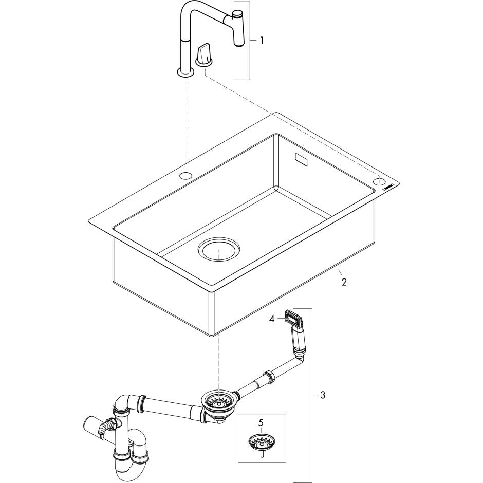 汉斯格雅 水槽组合（套装）: C71, C71-F660-08不锈钢水槽组合660, 货号 43202007