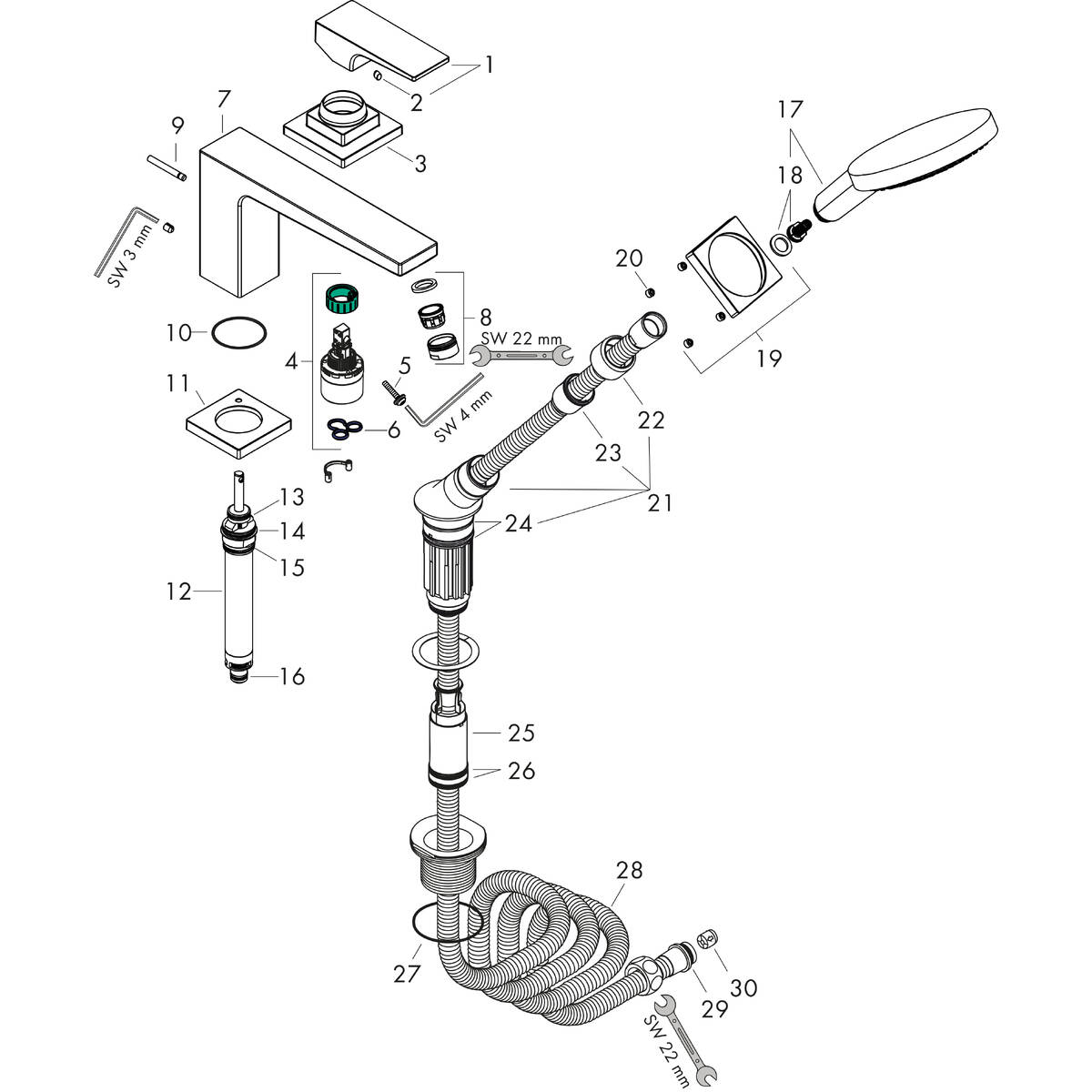 Metropol Banyo bataryaları: 2 çıkış, Krom, Ürün no. 32550000