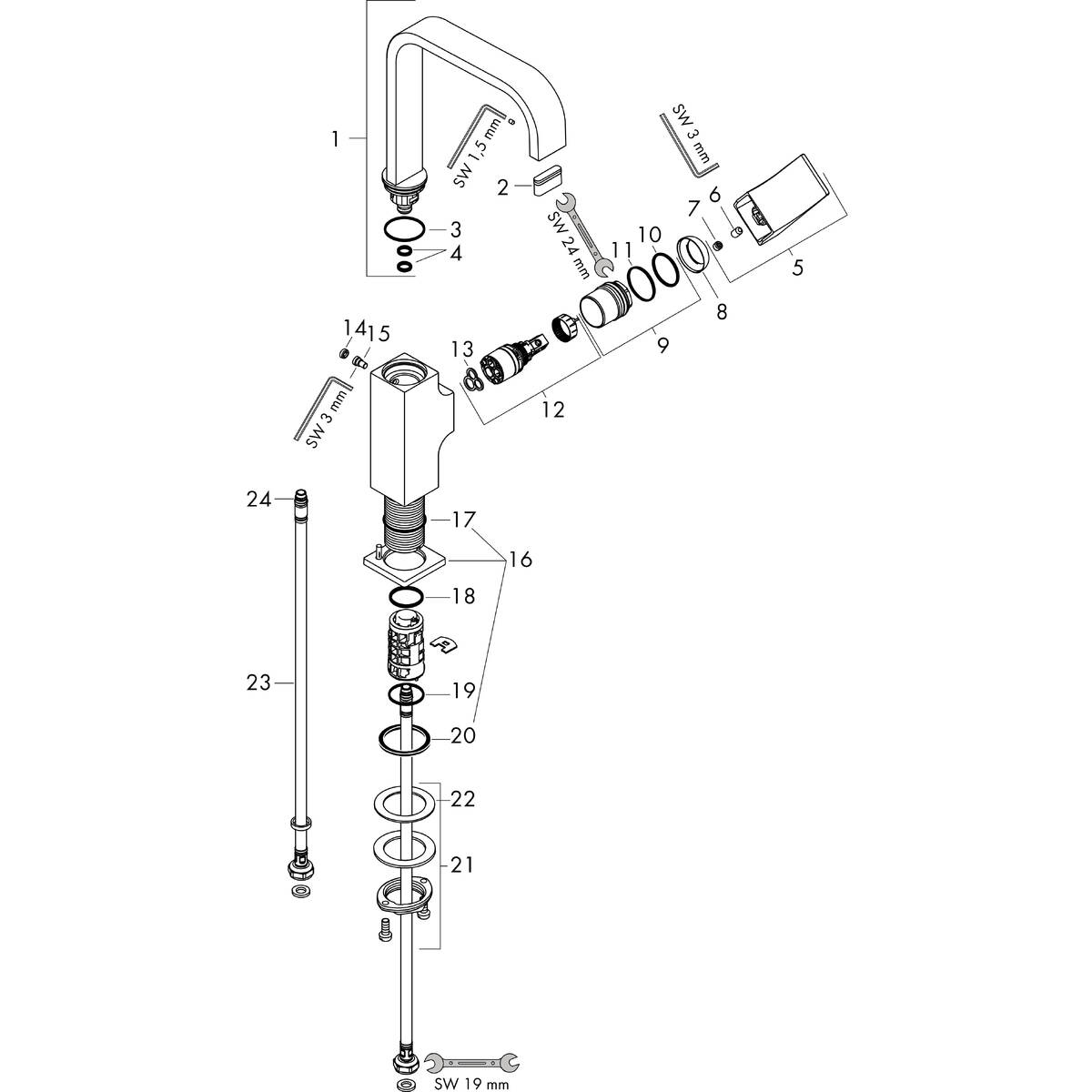 hansgrohe Lavabo bataryaları: Metropol, Tek kollu lavabo bataryası 230 ...