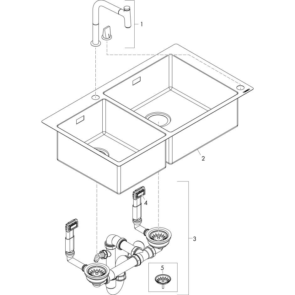 汉斯格雅 水槽组合（套装）: C71, C71-F760-12不锈钢水槽组合305/435, 货号 43204007