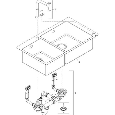 汉斯格雅 水槽组合（套装）: C71, C71-F760-12不锈钢水槽组合305/435, 货号 43204007