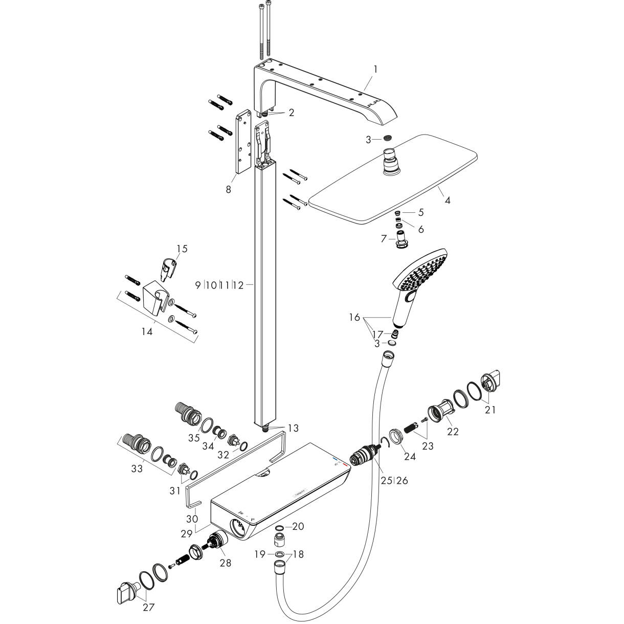 汉斯格雅 花洒管: 飞雨E, 单种出水模式, 货号 27286407