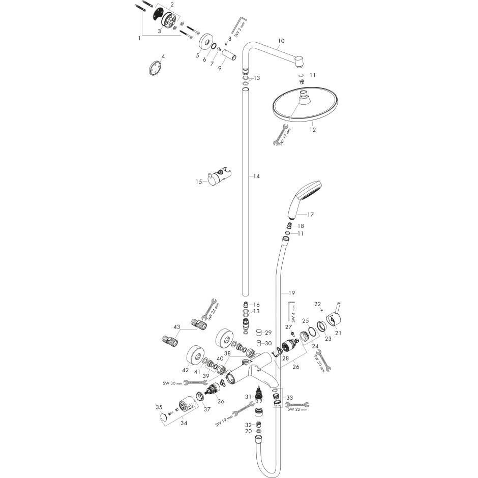汉斯格雅 花洒管: 柯洛梅达 S, 单种出水模式, 货号 26178007
