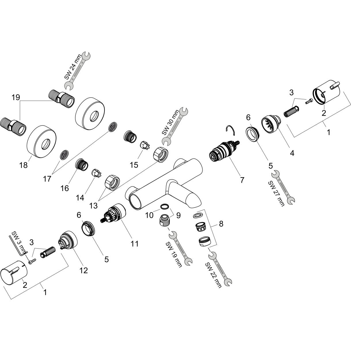 易斯达 浴缸龙头: 两功能, 镀铬, 货号 13114007