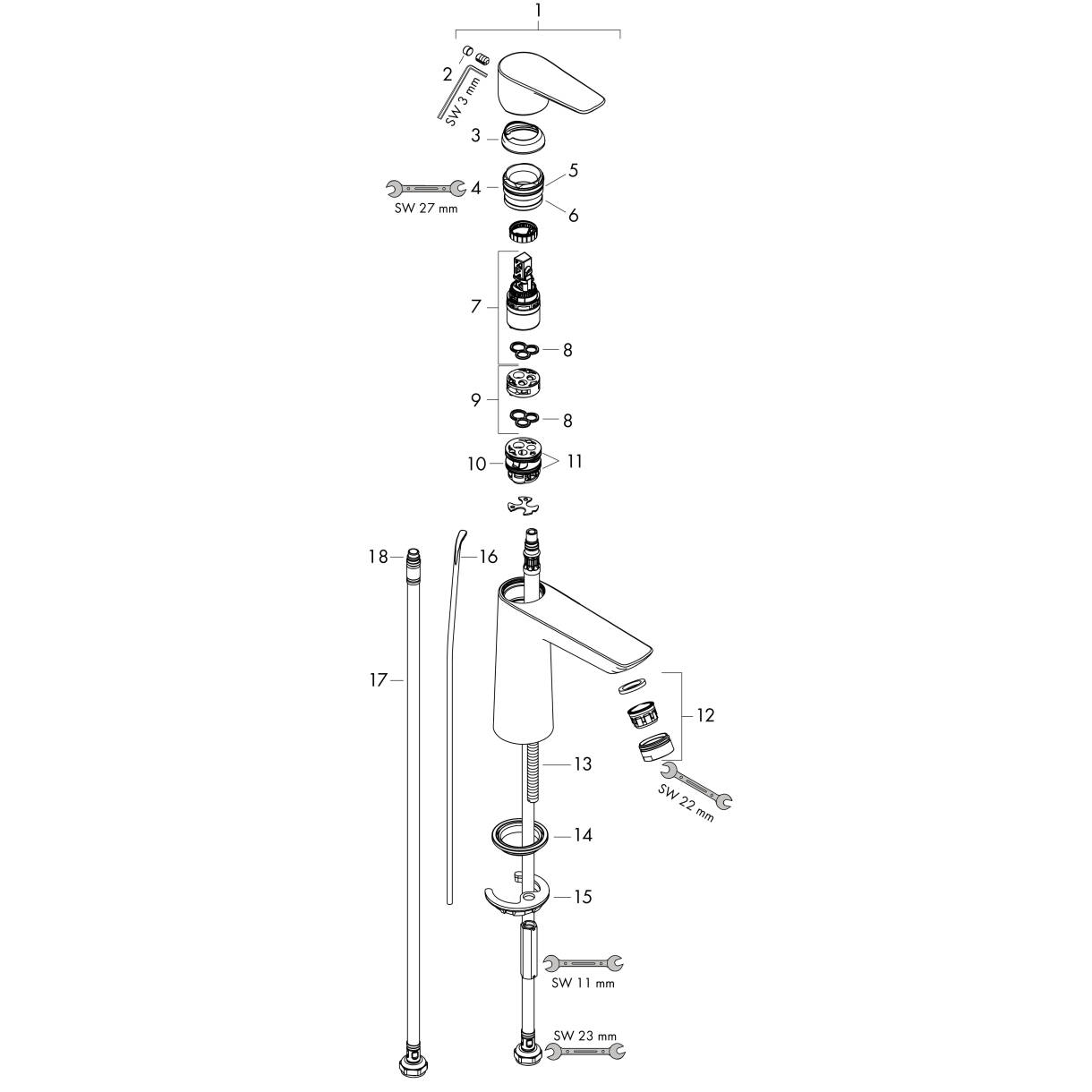 汉斯格雅 面盆龙头: 达丽丝 E, 单把手面盆龙头110，带提拉落水套件, 货号 71710007