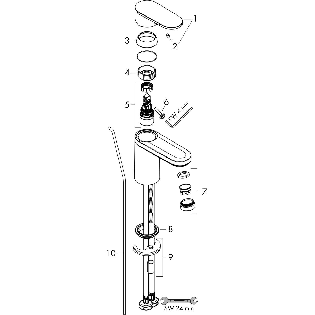 汉斯格雅 面盆龙头: 福涅斯 Blend, 单把手面盆龙头100，带提拉落水套件 锌合金, 货号 71571007