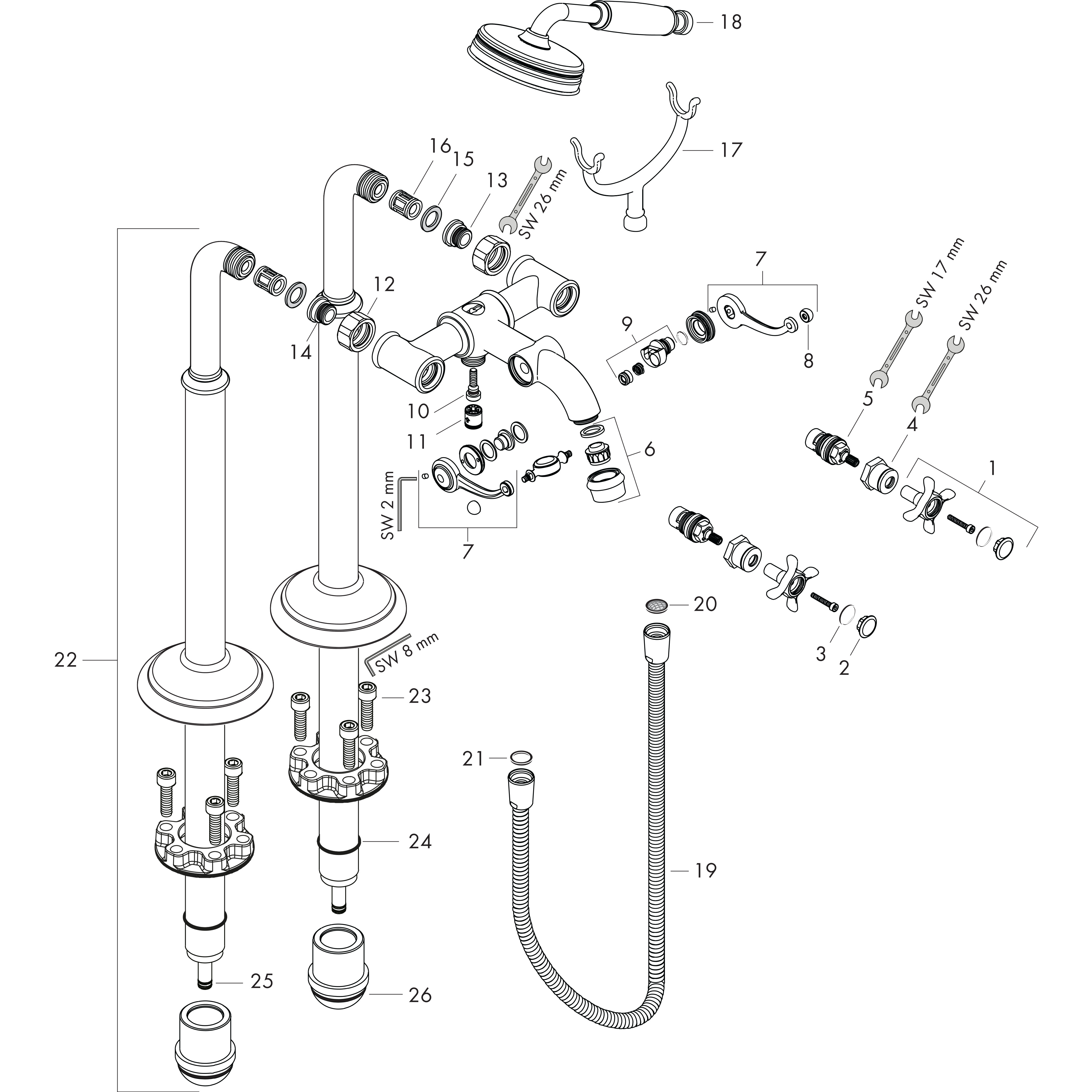 AXOR Montreux Bath mixers: 2 functions, Chrome, Item No. 16547003