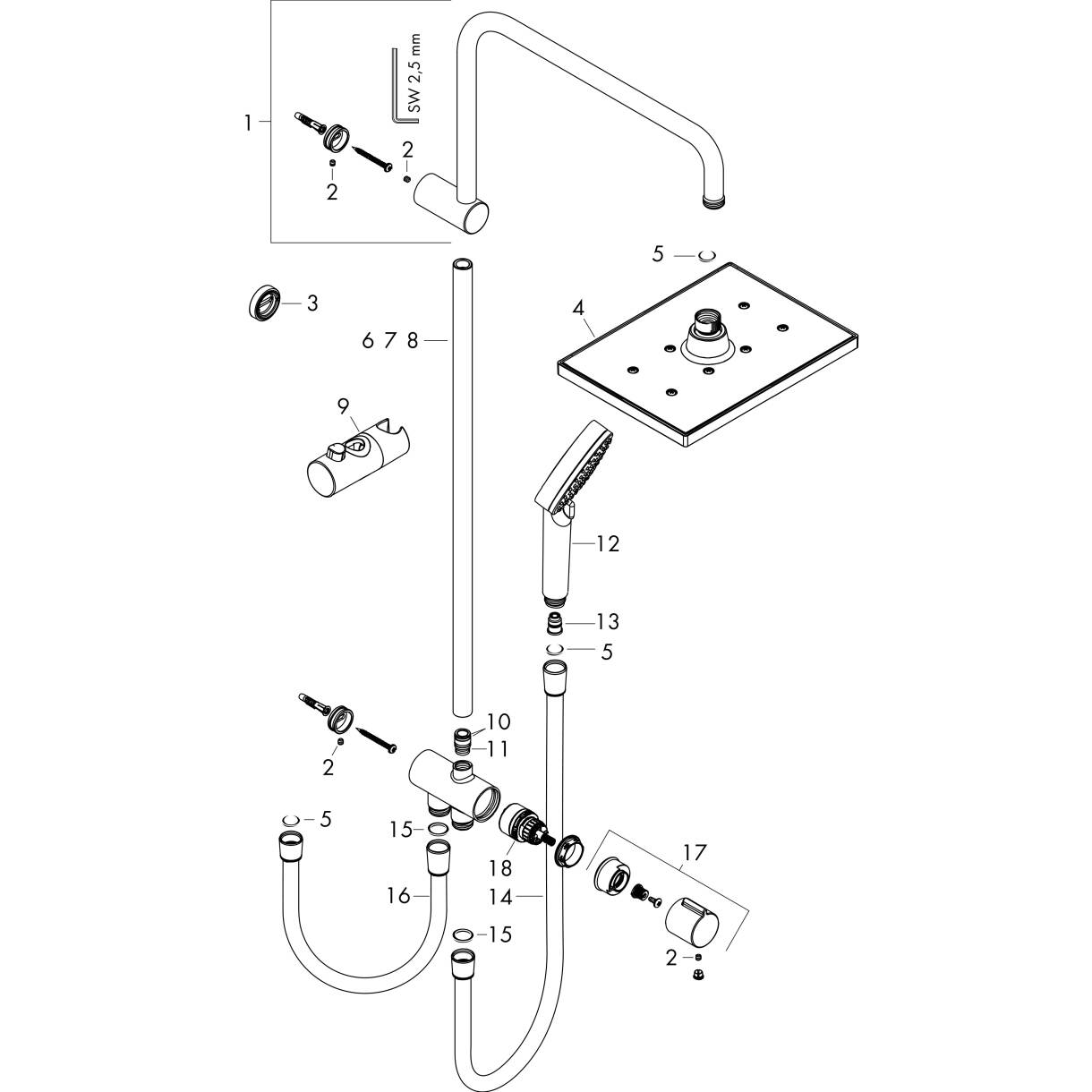 汉斯格雅 花洒管: 福涅斯 Shape, 单种出水模式, 货号 26282007